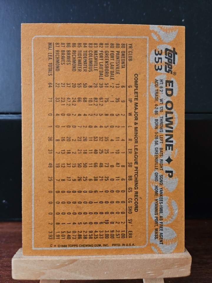 1988 Topps - #353 Ed Olwine ATLANTA BRAVES | eBay