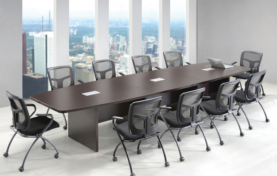 28' ft Modern BOAT SHAPED Conference Room Table Grommets for POWER in 7 ...