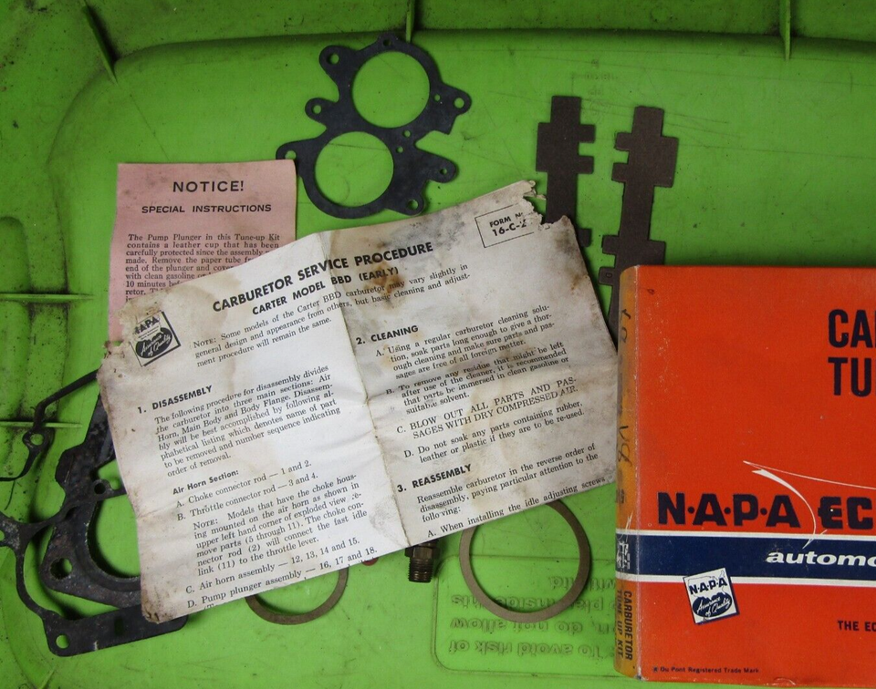 1958 Plymouth Carter BBD "Partial" Echlin Carburetor Rebuild Kit p/n 2 ...