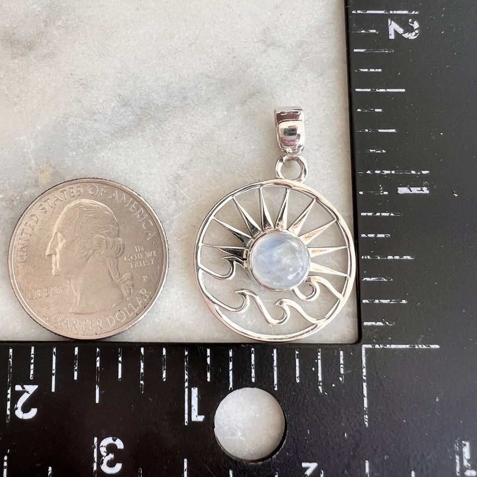 925 Sterling Silver Natural Moonstone Sun and Waves Pendant Sun Wave ...