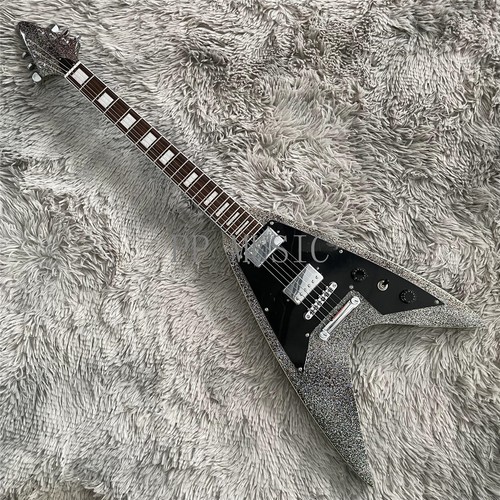 Factory Metallic Silver Electric Guitar 6String Mahogany Body Rosewood ...