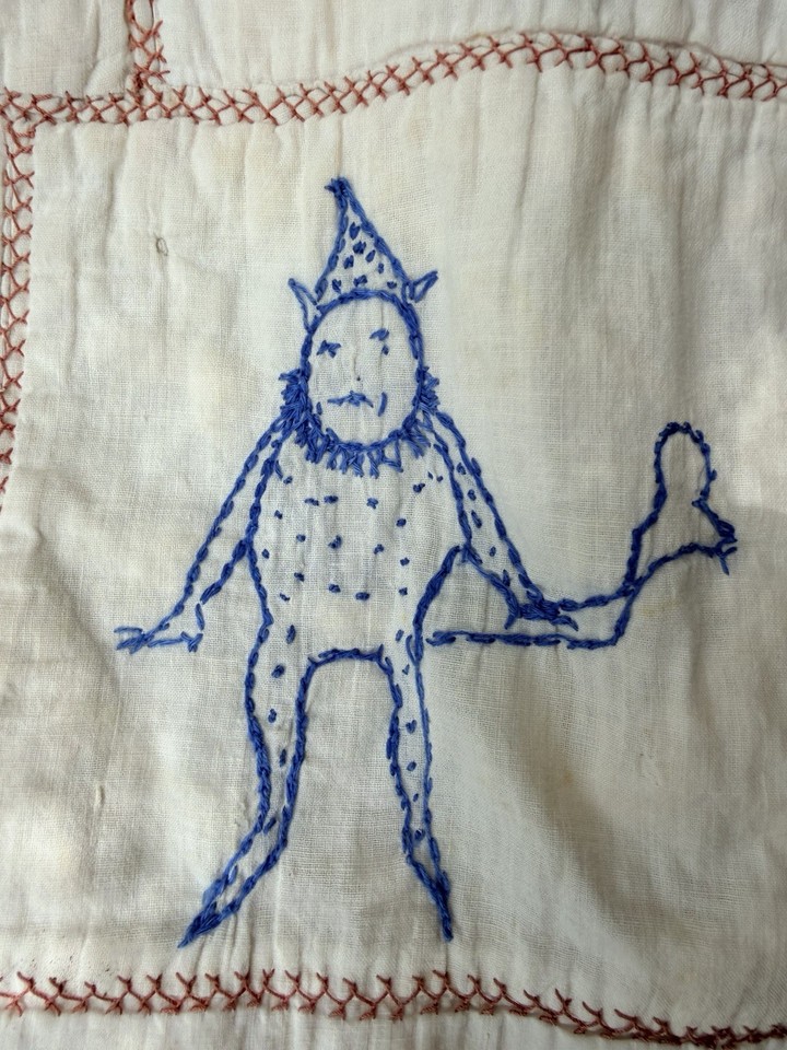 Antique 1930s Hand Embroidered Quilt Red Blue Animal Storybook 64x40 ...