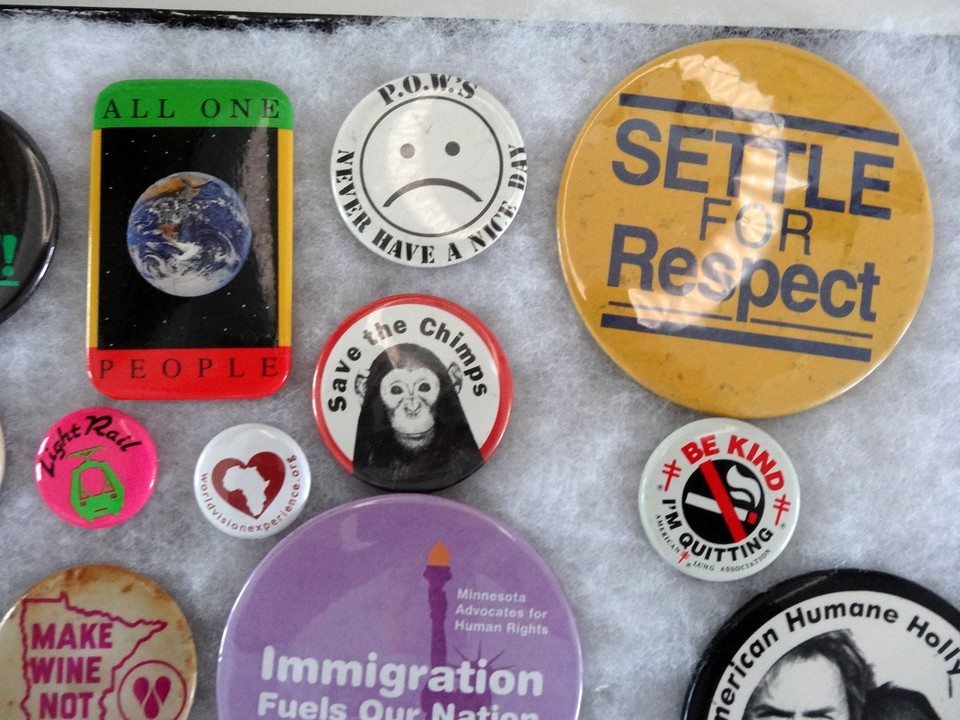 Pinback Button Lot 0f 37 Activist Protest Cause Political and others ...