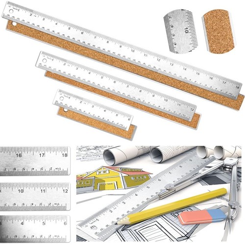 Metal Ruler 3 Pieces Stainless Steel Ruler with Cork Backing Non ...