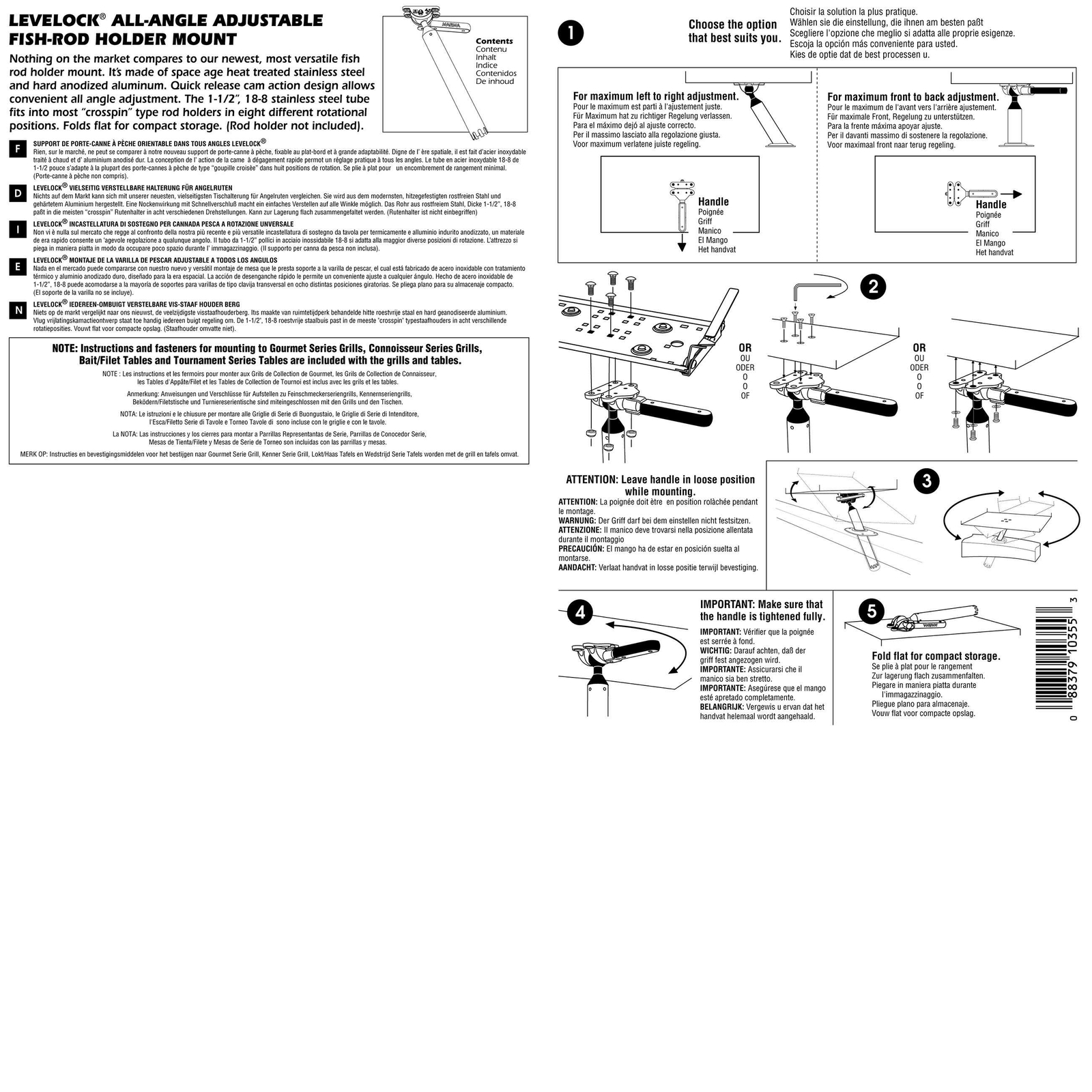 Magma T10-355 Fish Rod Holder Single Mount Heavy Duty Marine Grill Boat ...