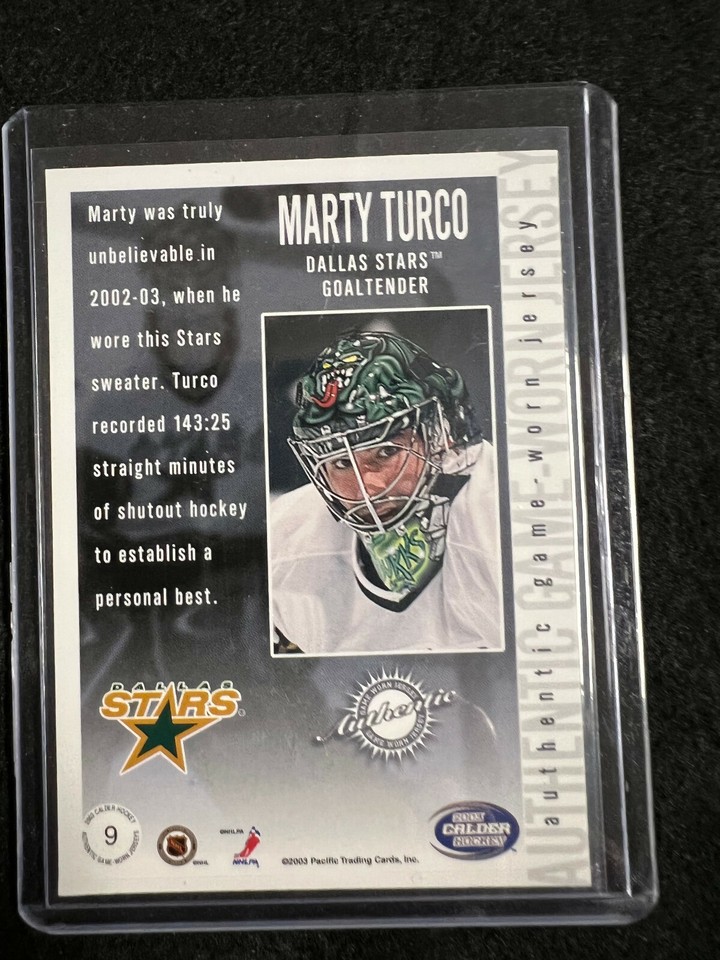 2003 Pacific Calder Hockey Game Worn Jersey Marty Turco #9 Dallas Stars ...