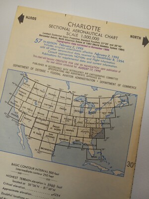 Charlotte Sectional Aeronautical Chart 57th Ed Aviation Flying Vtg ...