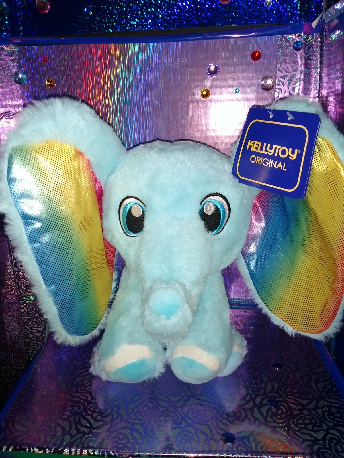 🦄Original Kelly Toy / Blue Elephant Sparkly Rainbow Big Ears 01/20 ...