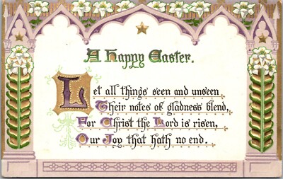 Easter Postcard Tuck Art Deco Religious Happy Poem White Dove Lily ...