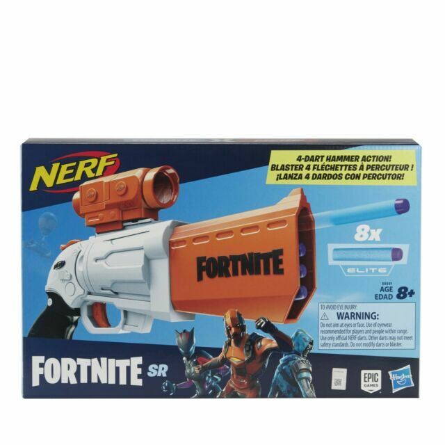 NERF Fortnite SR Blaster 4-Dart Hammer Action Removable Scope 8 Elite ...