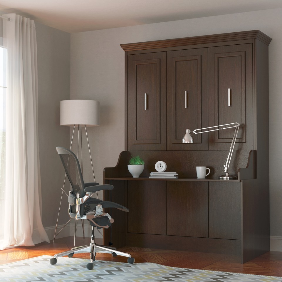 URBAN LOFT “CARSYN” Queen Murphy Wall Bed / Easy Install Walnut w/Desk ...