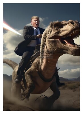 PRESIDENT DONALD TRUMP RIDING T-REX DINOSAUR 5X7 AI PHOTO | eBay