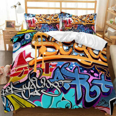 3D Hip-Hop Graffiti Doona Duvet Quilt Cover Art Bedding Set Double ...