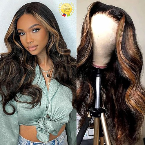 Ombre Balayage Lace Front Wig Human Hair 1B/30 Highlight Colored Body ...