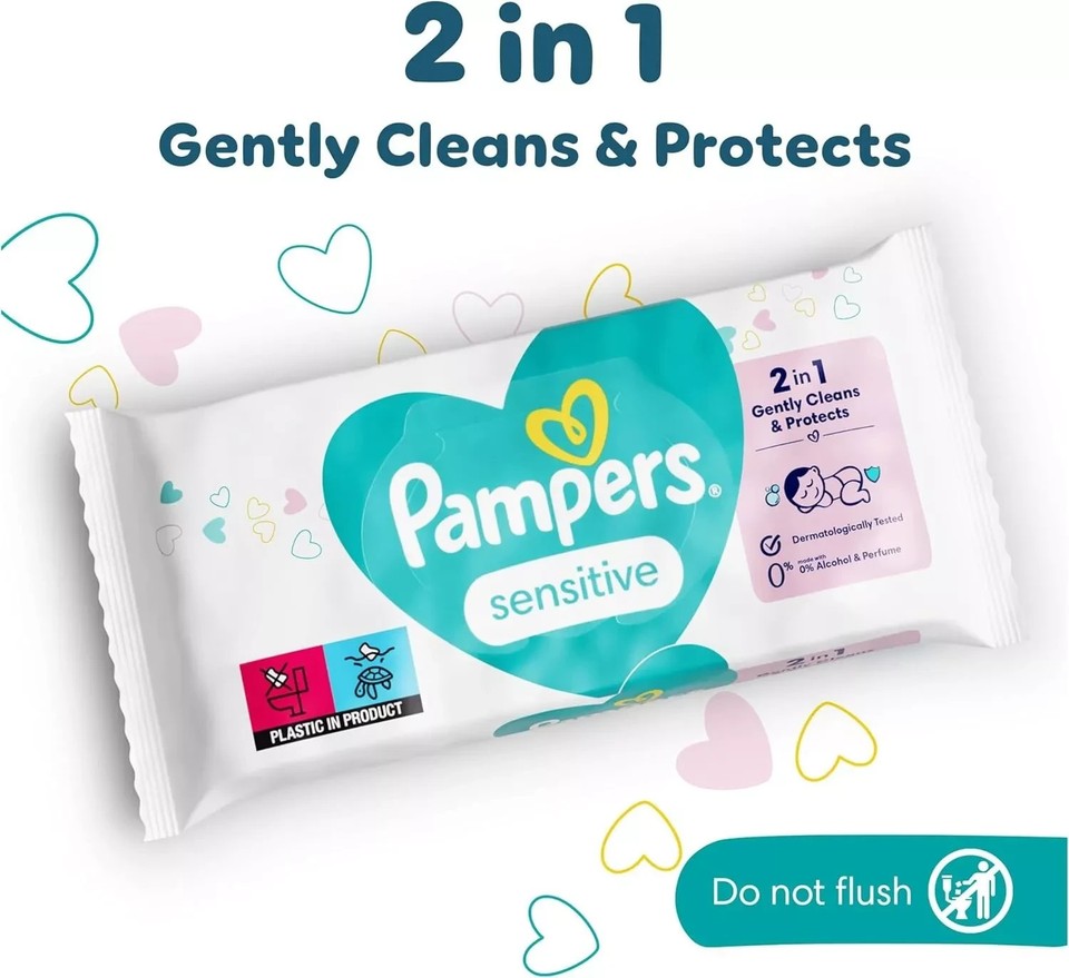 Pampers Sensitive Baby Wipes 15 Packs of 80 1200 Baby Wet Wipes ...