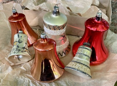 VTG RARE Giant Jumbo Bell Ornament Lot Germany Mercury Glass Clapper ...