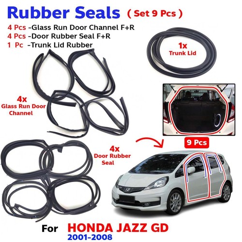 Door Rubber Glass Run Channel Trunk Lid Set 9 Fits Honda JAZZ GD HB ...