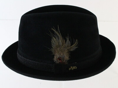 Dobbs Fifth Ave Hunter Mt Mens Black Felt Fedora W/ Feather MULTIPLE ...