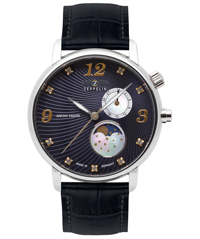 ZEPPELIN LUNA Ladies watch Swiss Quartz Swarovski Moon Phase Blue dial ...