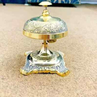 Table Desk Bell Antique Vintage Brass Hotel Service Ornate Reception ...