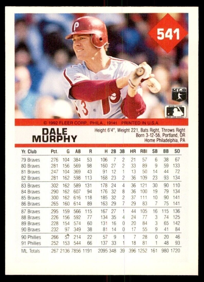 1992 Fleer. Dale Murphy. Baseball Cards. #541 | eBay