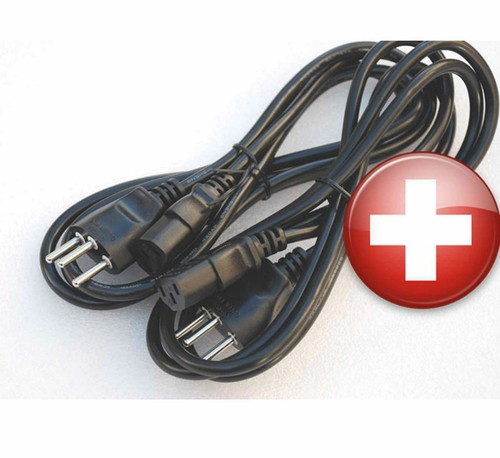 2x New IEC Cable Power Cord Mains Power Cable 2M Swiss Switzerland 19 ...
