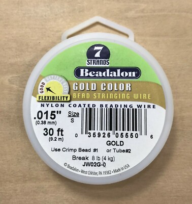 Beadalon Nylon Coated Gold Color Bead Stringing Wire - 7 Strands .015 ...