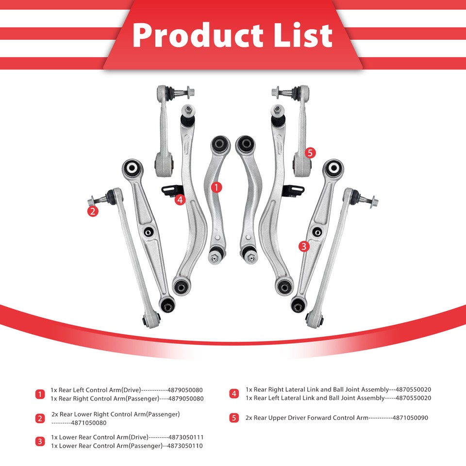 10Pcs Rear Left Right Control Arm Kit For 2007-2017 LEXUS LS460 2008 ...
