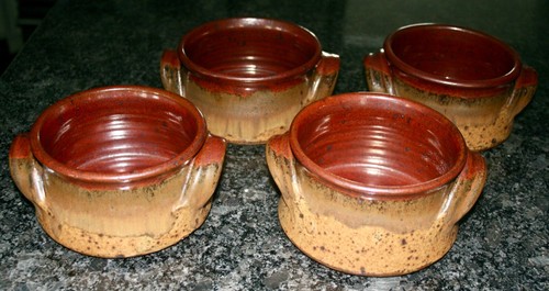 Set of 4 Stoneware Crock Type JK Pottery Drip Bowls with Handles | eBay