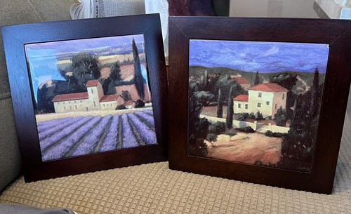 J Wiens Framed Wall Art Set Tiles Italian Countryside Lavender Farm ...
