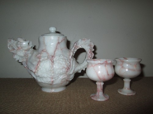 Vtg Slag Glass Small Chinese Dragon Foo Dog Teapot Sake Set w/ 2 ...