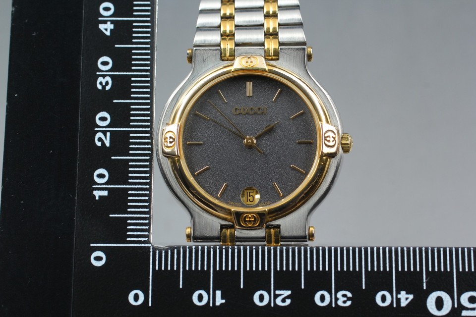 Vintage [N MINT] New Batt GUCCI 9000M Gray Dial Date Qz Men's Watch ...