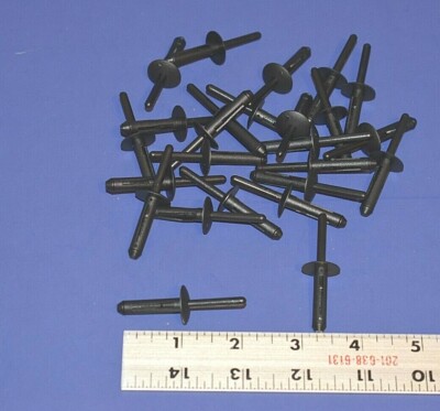 25 Black Nylon Rivets 1/4" Diameter 5/32"-3/8" Grip Chrysler Dodge Jeep ...