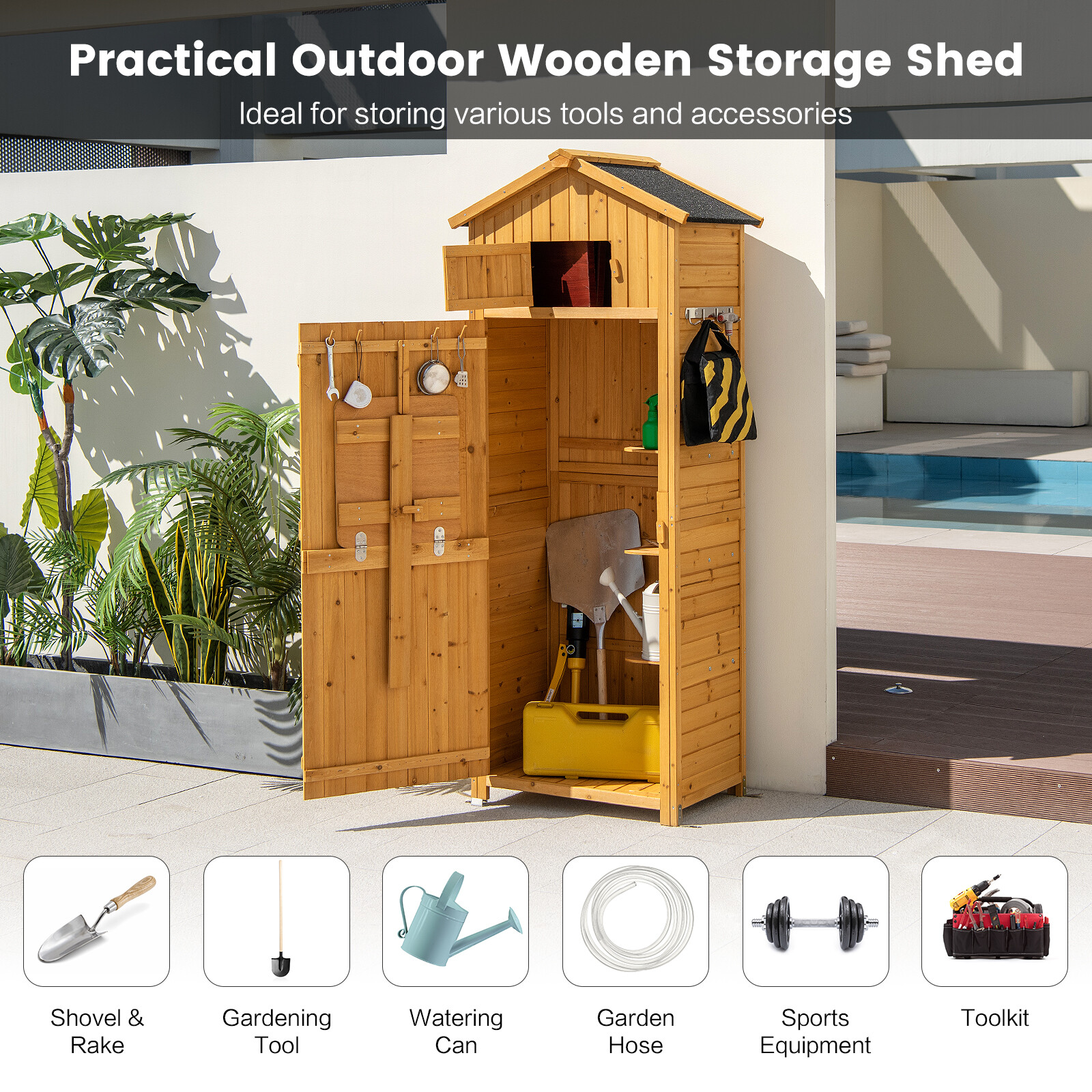 Garden Storage Shed Outdoor Lockable Storage Cabinet Tool Organizer w ...