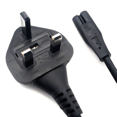 2 Metre Power Cord UK Plug Figure of 8 Mains Power Lead Cable 5A IEC C7 ...
