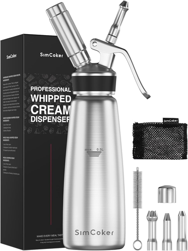 304 Stainless Steel Whipped Cream Dispenser,500Ml Cream Whipper with 3 ...