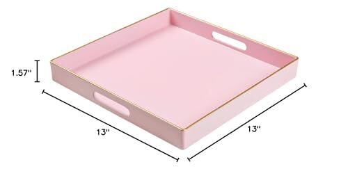 Decorative Tray Pink Serving Tray with Handles Coffee Table Tray Square ...