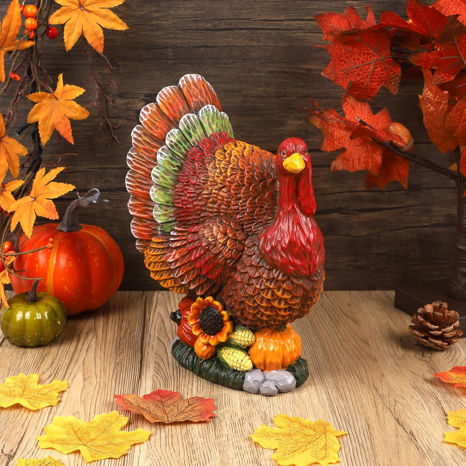 Winemana Thanksgiving Turkey Decorations Indoor, Resin Turkey Figurines ...