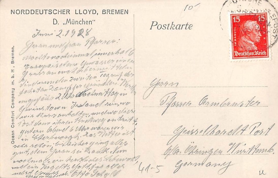 SS MUNCHEN ~ NORD-DEUTSCHER LLOYD LINE, REAL PHOTO PC used Sea Post ...
