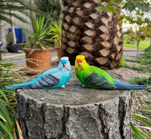 2x Budgie Parrot Bird Figurine Parakeet Birds Statue Garden Ornament ...