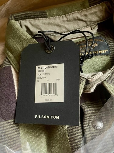 New! FILSON BearTooth Camp Plaid Jacket XL Cinder Olive Check Men's ...
