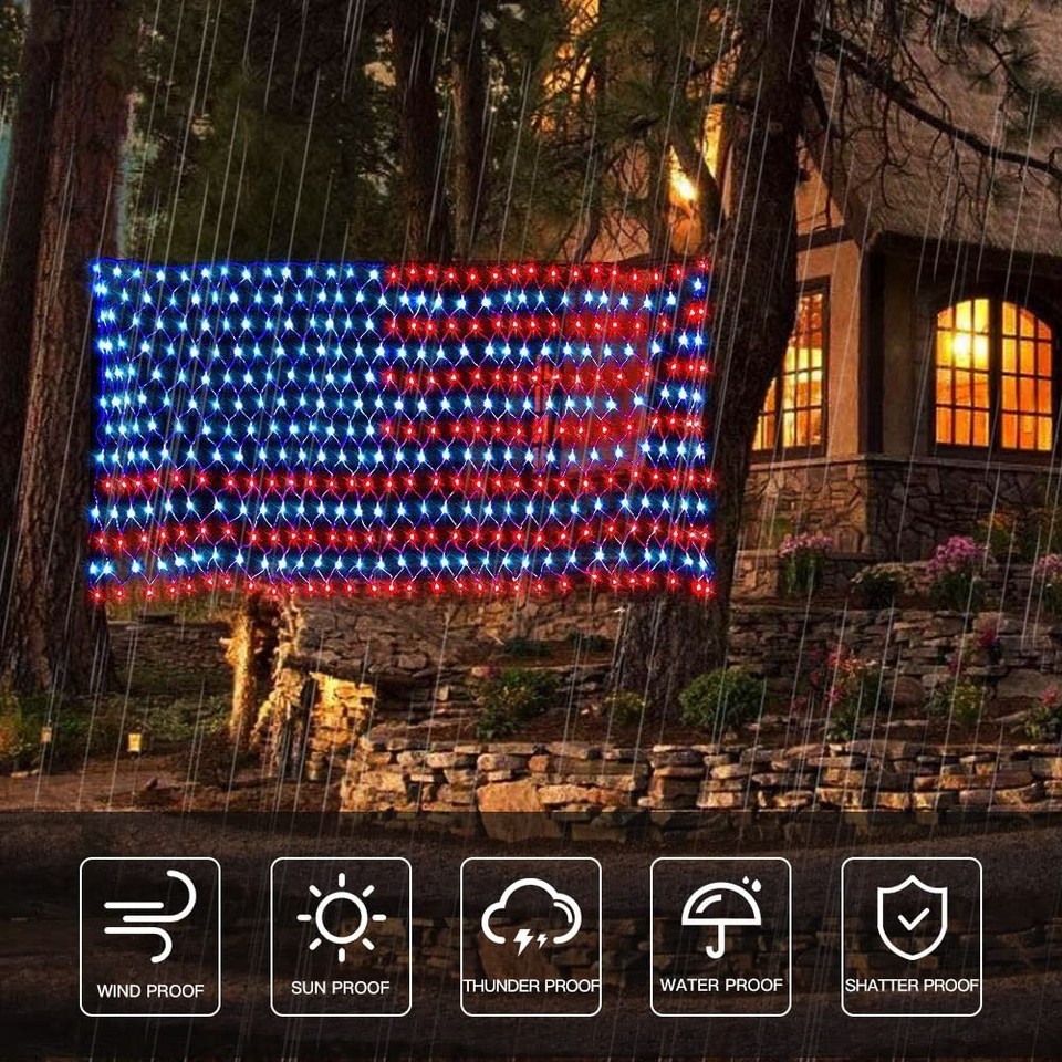 Solar American Flag Lights, 420 LED Waterproof American Flag Net Lights ...