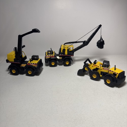 Lot Of 3 Tonka Front Loader, Mighty Crane Truck, Crane Truck Back-Hoe ...