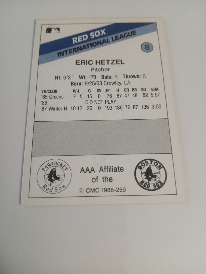 1988 CMC Pawtucket Red Sox signed autograph Eric Hetzel #8 | eBay