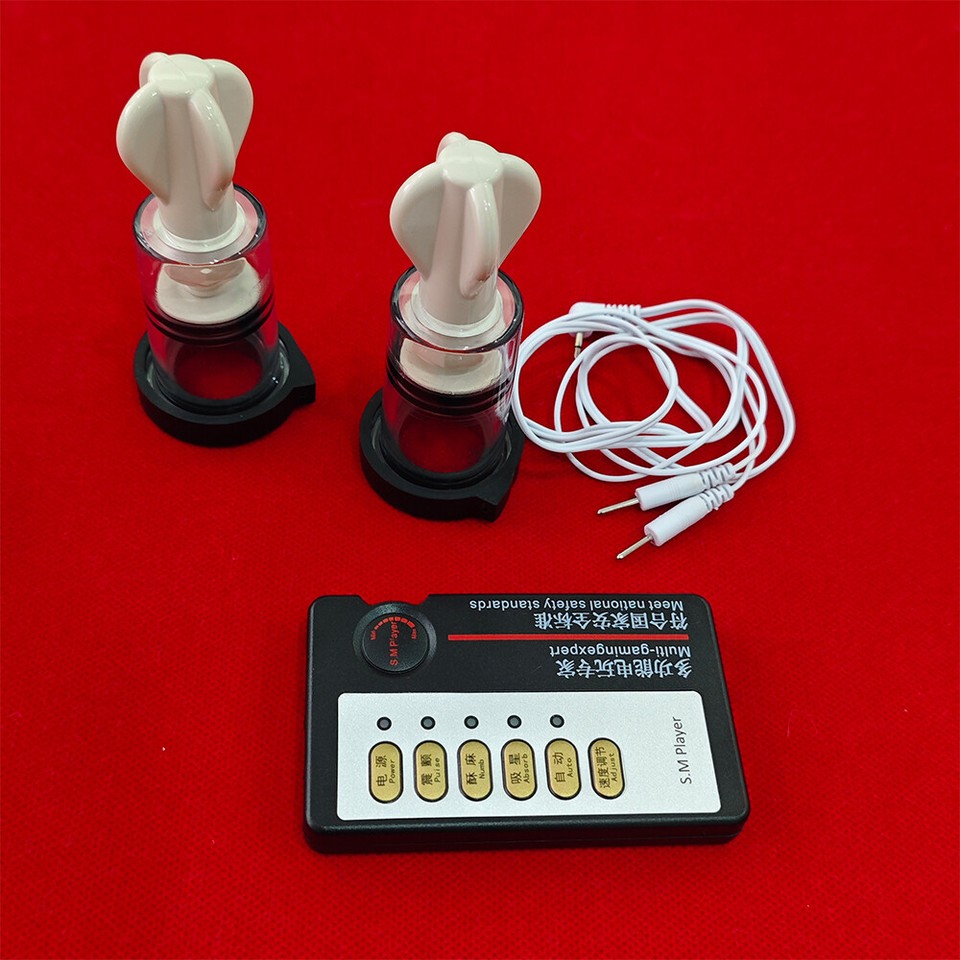 Shock Pulse E-Stim Nipple Sucker Breast Cup Suction Pump Enlarger BDSM ...