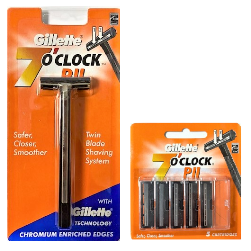 Gillette 7 O'Clock Trac II Razor Handle Clean Shaving With 5 Cartridges ...