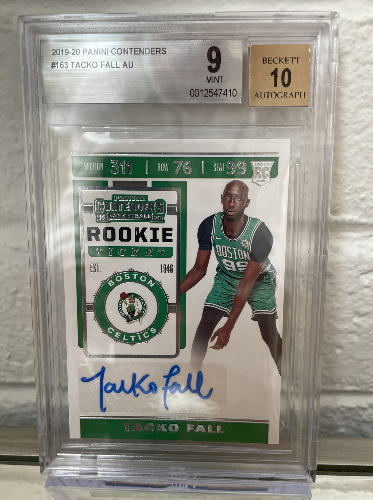 2019-20 Tacko Fall Panini Contenders Auto RC Beckett Graded 9 Mint Auto ...