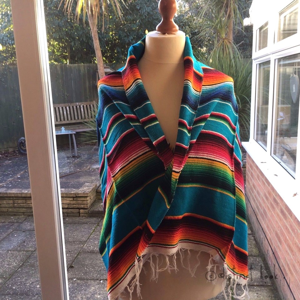 Mexican Blanket Sarape Serape Shawl Scarf Cloak Rug Rainbow Yoga Picnic ...
