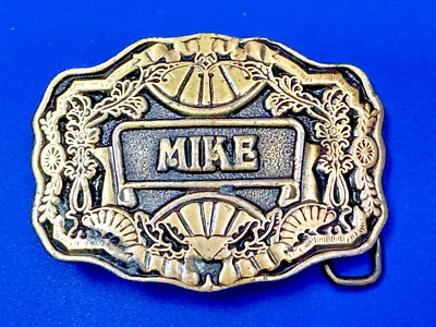 Mike Custom Name 1970'S Western Flower Swirl, Framed Belt Buckle By ...