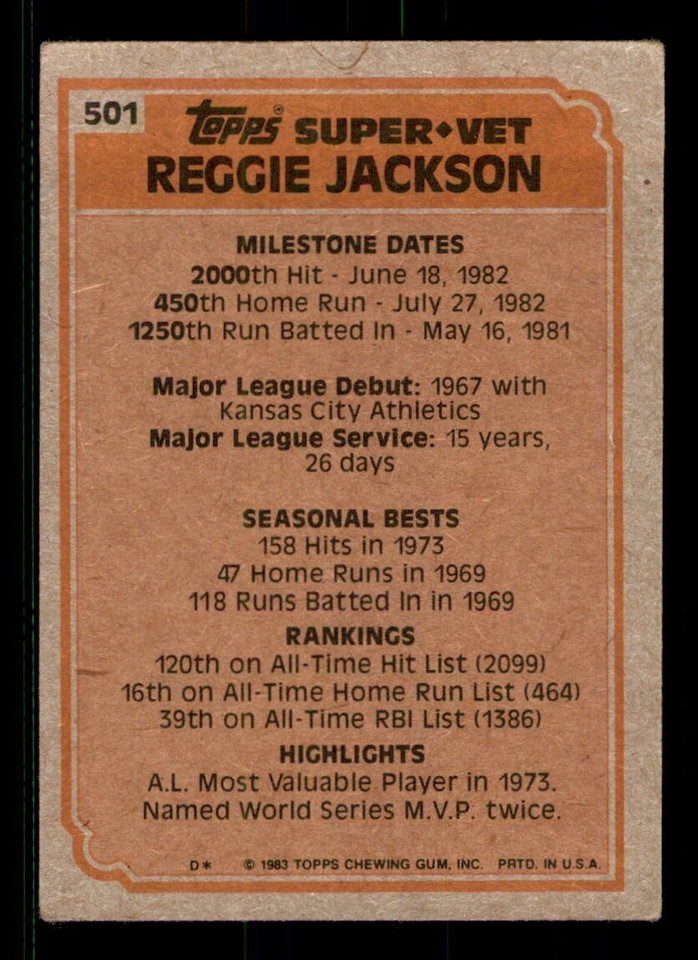 1983 Topps Baseball #501 Reggie Jackson GD | eBay